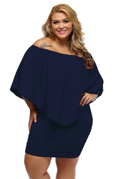Women's Navy Blue Off Shoulder Bandeau Ruffles Multiple Layered Plus S ...